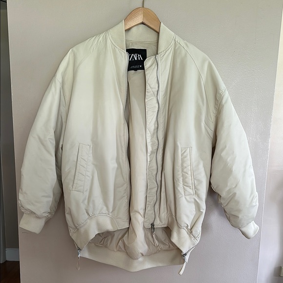Zara | Jackets & Coats | Zara Cream Oversized Bomber Jacket | Poshmark